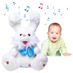 miaodam peek a boo bunny stuffed animal, singing baby toys for girls, children song & lullabies stuffed bunny rabbit repeats what you say, bunny baby toys 6-12 months talking singing with floppy ears