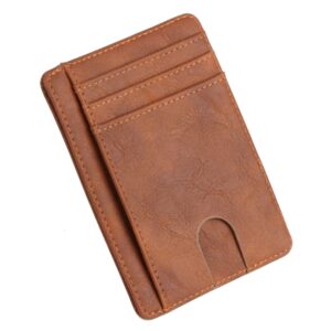 credit card holder slim wallet rfid blocking leather minimalist wallet with id window for men women ladies wallet (brown)