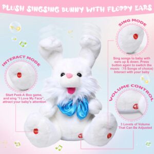 MIAODAM Peek A Boo Bunny Stuffed Animal, Singing Baby Toys for Girls, Children Song & Lullabies Stuffed Bunny Rabbit Repeats What You Say, Bunny Baby Toys 6-12 Months Talking Singing with Floppy Ears