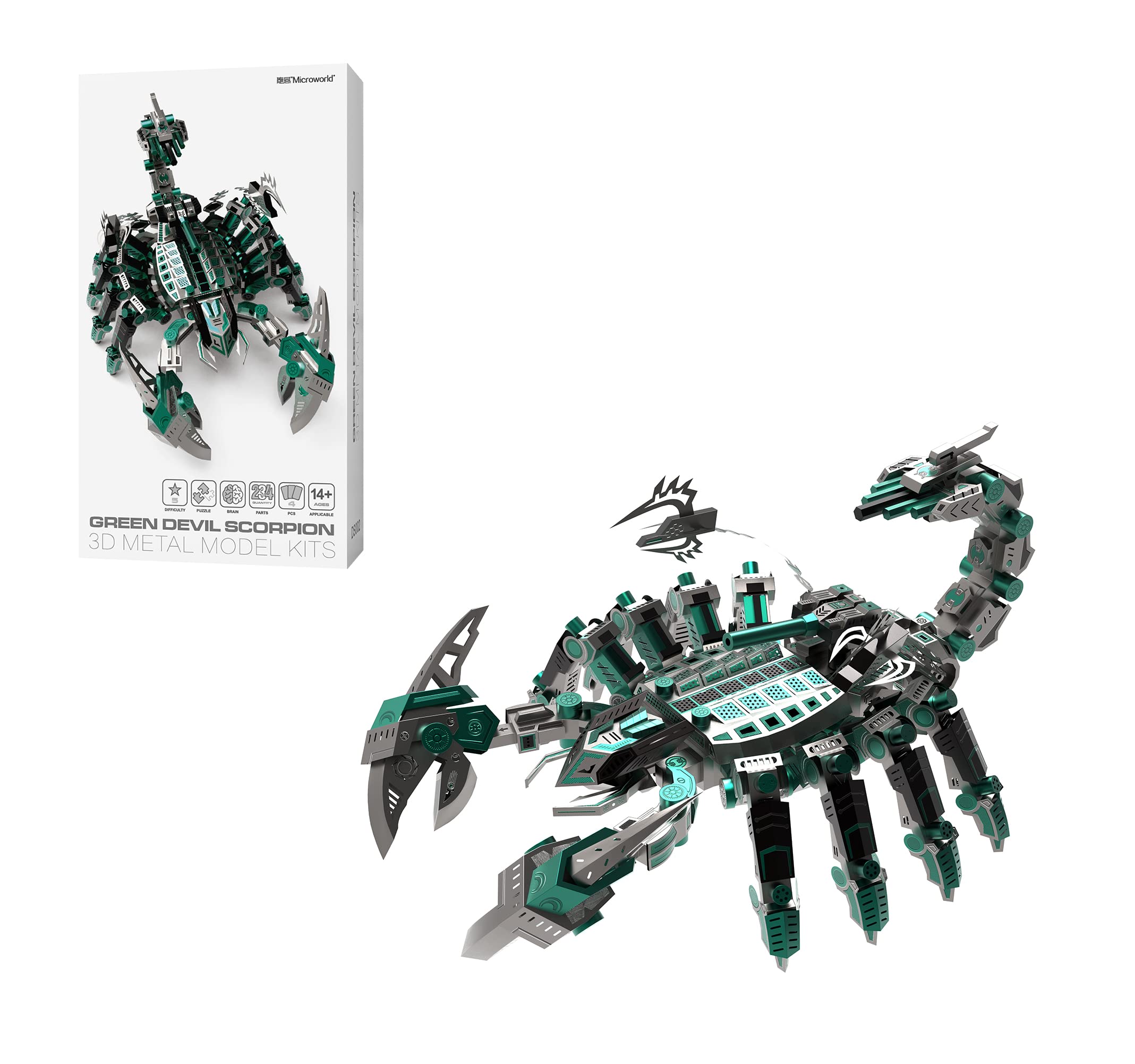 Microworld 3D Metal Puzzle, Mechanical Green Devils Scorpion Metal Model Kits, DIY Challenge 3D Puzzle for Adult, Brain Teaser Art Craft Home Decor Toy for Teen