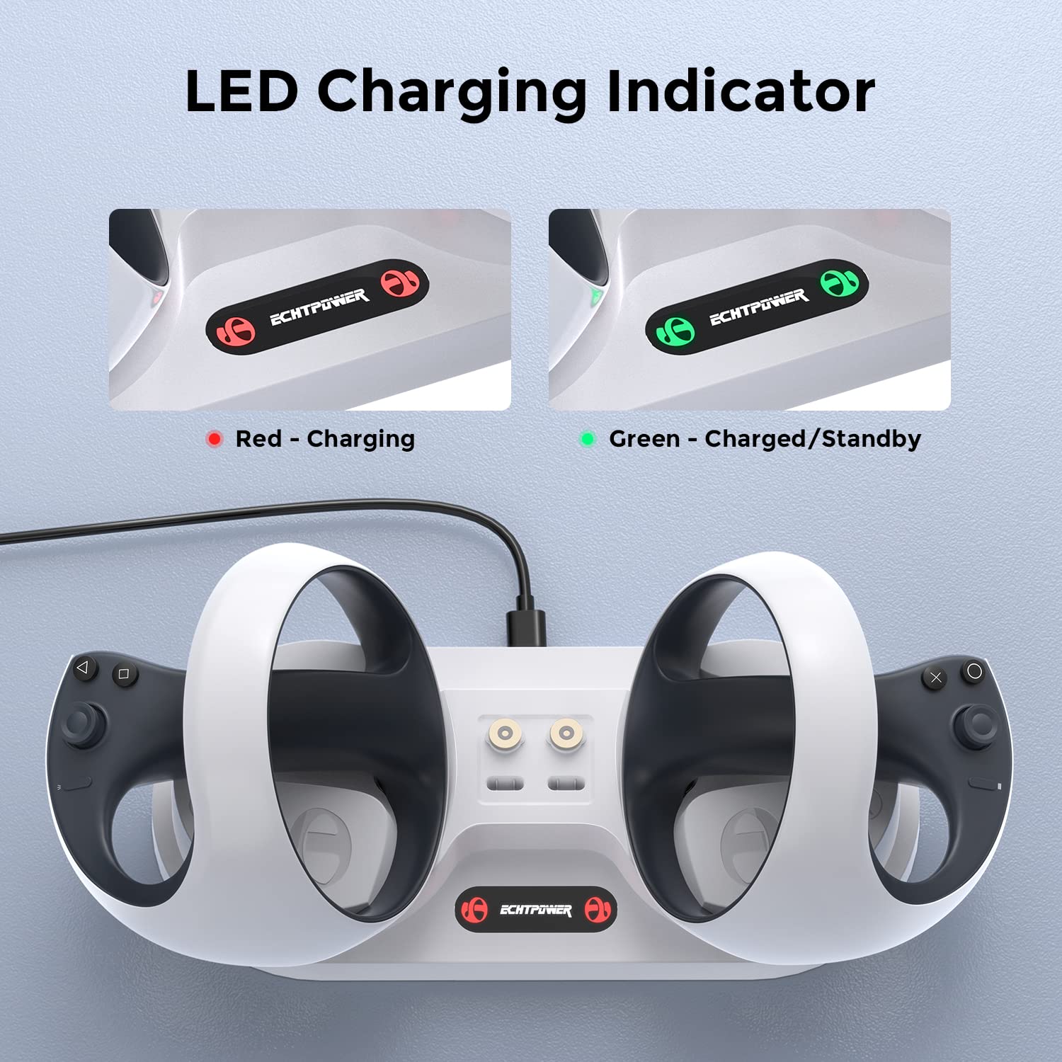 ECHTPower Charging Station for PS VR2 Sense Controller, Charging Dock Compatible with PS VR2 Controller with LED Indicator, Fast Charger Station with 4 Type-C Magnetic Interface, Type-C Charging Cable