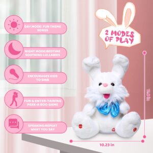 MIAODAM Peek A Boo Bunny Stuffed Animal, Singing Baby Toys for Girls, Children Song & Lullabies Stuffed Bunny Rabbit Repeats What You Say, Bunny Baby Toys 6-12 Months Talking Singing with Floppy Ears