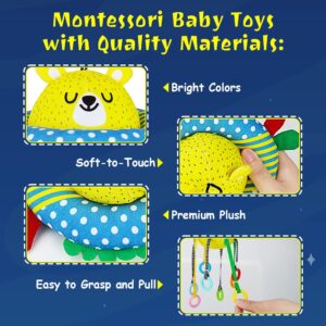 Montessori Toys for 1+ Year Old,Pull String Sensory Toys for Toddlers Fine Motor Skills,Plush Learning Activity Toy Baby Rattle Toys 6-12 Months,1 Year Old Boy Girl First Birthday Gifts Travel Toys