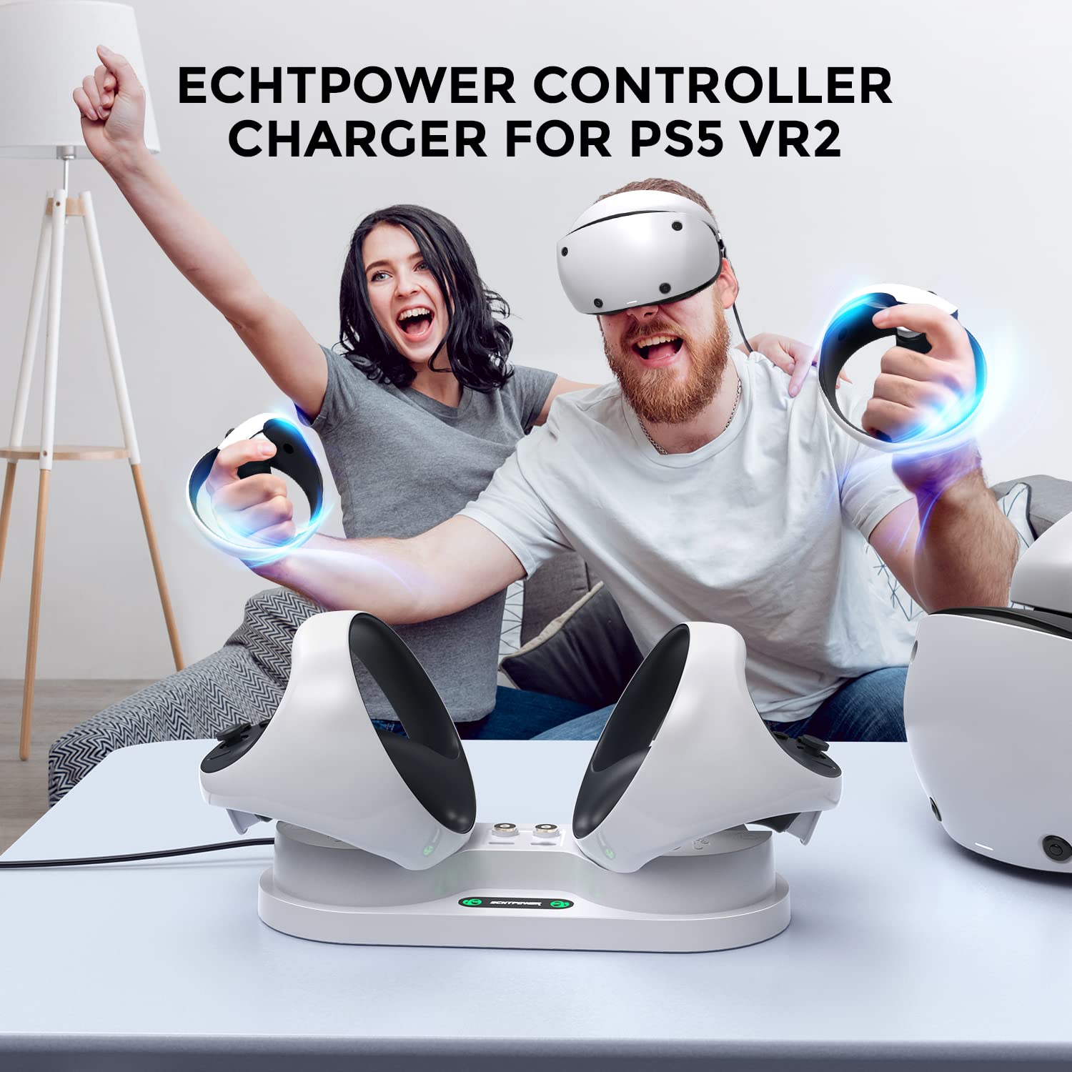 ECHTPower Charging Station for PS VR2 Sense Controller, Charging Dock Compatible with PS VR2 Controller with LED Indicator, Fast Charger Station with 4 Type-C Magnetic Interface, Type-C Charging Cable