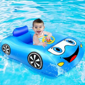 toddler pool float with safety seat & backrest, 41" large car shape baby swim pool floaties toddler floats summer beach baby pool toys for toddlers infant 6-36 months