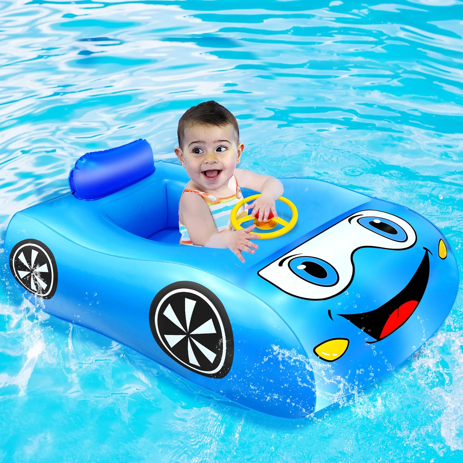 Toddler Pool Float with Safety Seat & Backrest, 41" Large Car Shape Baby Swim Pool Floaties Toddler Floats Summer Beach Baby Pool Toys for Toddlers Infant 6-36 Months