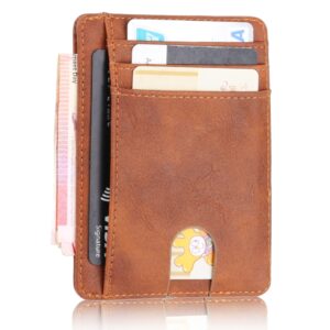 Credit Card Holder Slim Wallet RFID Blocking Leather Minimalist Wallet with ID Window for Men Women Ladies Wallet (Brown)