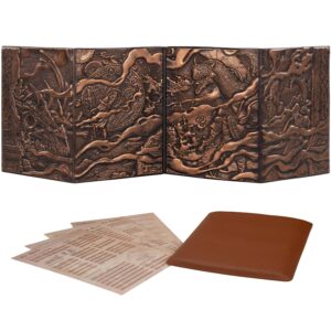 dnd dm screen 5e - d&d dungeon master screen 3d faux leather with customizable inserts - dungeons and dragons gm / game master accessories gift for man or woman. hide your dice rolls, maps & books