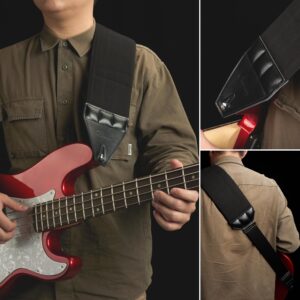 Amumu AIRAFT Bass & Guitar Strap 4" Ultra Wide - 0.7" Thick Breathable Convex 3D Air Cell Cushions - Neoprene Padding - Cotton Canvas Top - Adjustable Length 48"-63"(Long)