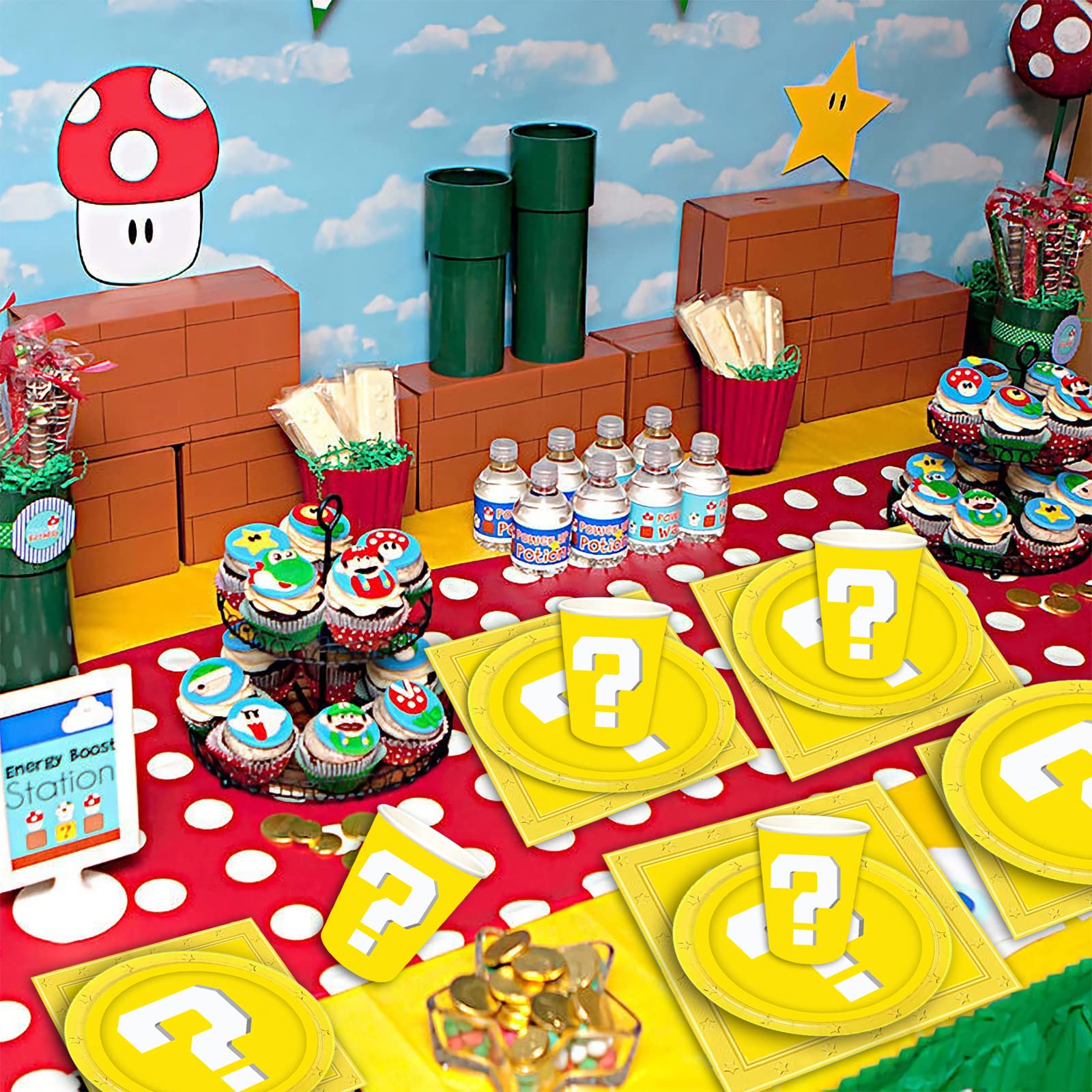 Nuwontun Mario Birthday Party Supplies Mario Children’s Party Favors Includes Cups Plates Napkins for Mario Birthday