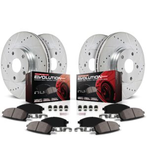 power stop front and rear k8644 carbon-fiber ceramic brake pad with drilled and slotted rotor kit z23 daily driver for ford bronco sport, ford escape, lincoln corsair [model specific]