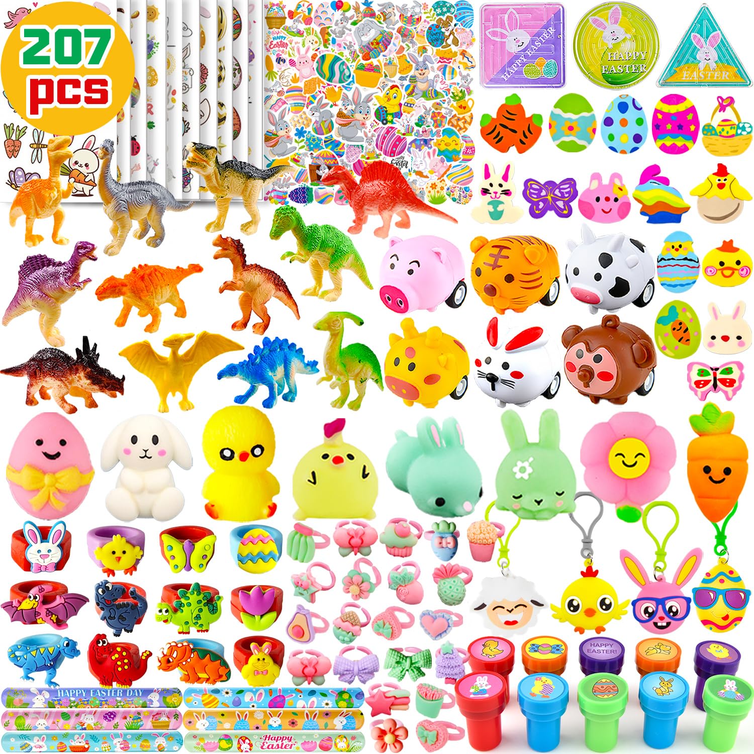 207pcs Easter Egg Fillers for Kids Toddlers Girls Boys ,Easter Egg Stuffers Easter Basket Stuffers Easter Gifts Toys Easter Hunt Party Supplies Classroom Exchange Gift