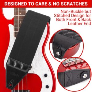 Amumu AIRAFT Bass & Guitar Strap 4" Ultra Wide - 0.7" Thick Breathable Convex 3D Air Cell Cushions - Neoprene Padding - Cotton Canvas Top - Adjustable Length 48"-63"(Long)