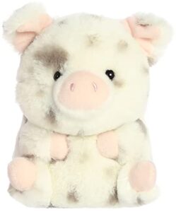 aurora® round rolly pet™ periwinkle pig™ stuffed animal - adorable companions - on-the-go fun - white 5 inches