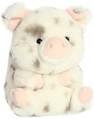 Aurora® Round Rolly Pet™ Periwinkle Pig™ Stuffed Animal - Adorable Companions - On-The-Go Fun - White 5 Inches