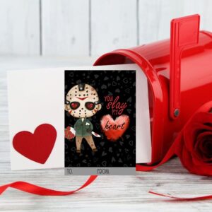 Silly Goose Gifts Classic Horror Scary Movie Character Themed Valentines Day Card School Classroom Exchange (Set of 24)