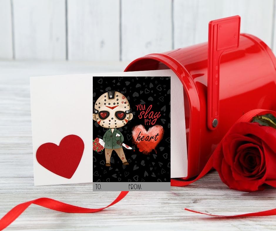 Silly Goose Gifts Classic Horror Scary Movie Character Themed Valentines Day Card School Classroom Exchange (Set of 24)