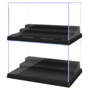 minifigures display cases, 2 pack mini-figure display box for block figures, minifigures case with 3 removable stands fits for lego standard figures, compatible with lego people (black)