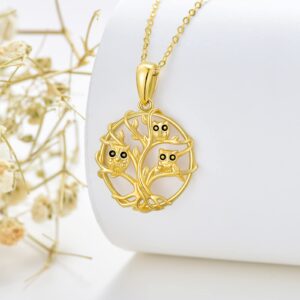 ELFRONT Owl Necklaces 14K Yellow Gold Owl 14kt Gold Owl Tree of Life Jewelry Gifts for Women