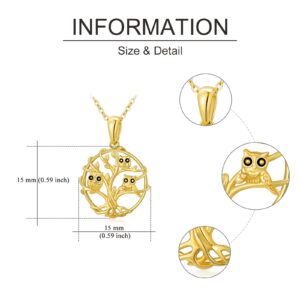 ELFRONT Owl Necklaces 14K Yellow Gold Owl 14kt Gold Owl Tree of Life Jewelry Gifts for Women