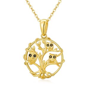 elfront owl necklaces 14k yellow gold owl 14kt gold owl tree of life jewelry gifts for women