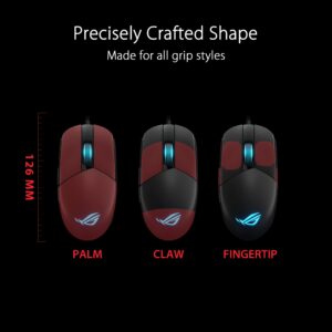 ASUS ROG Strix Impact III Gaming Mouse, Semi-Ambidextrous, Wired, Lightweight, 12000 DPI Sensor, 5 programmable Buttons, Replaceable switches, Paracord Cable, FPS Gaming Mouse, Black