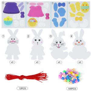 Easter Crafts for Kids 12 Pack Easter Eggs Bunny Necklaces Easter Gifts for Kids Ages 4-8 8-12, DIY Easter Rabbits Foam Hanging Ornaments Necklaces Easter Party Favors Classroom School Activity