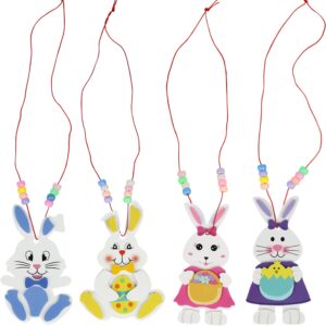 easter crafts for kids 12 pack easter eggs bunny necklaces easter gifts for kids ages 4-8 8-12, diy easter rabbits foam hanging ornaments necklaces easter party favors classroom school activity