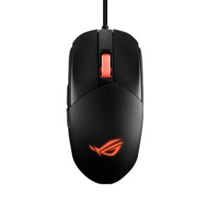 asus rog strix impact iii gaming mouse, semi-ambidextrous, wired, lightweight, 12000 dpi sensor, 5 programmable buttons, replaceable switches, paracord cable, fps gaming mouse, black