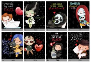 silly goose gifts classic horror scary movie character themed valentines day card school classroom exchange (set of 24)