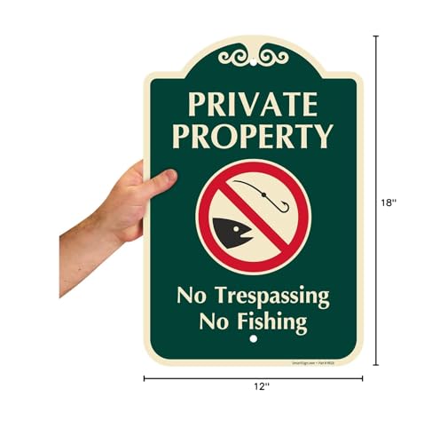 SmartSign Designer "Private Property - No Trespassing, Fishing" Sign, 12" x 18", 120 mil Aluminum Composite (ACM) with Overcoat, Red & Green, Made in USA