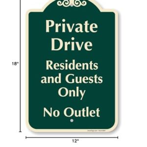 SmartSign Designer "Private Drive - Residents And Guests Only, No Outlet" Sign, 12" x 18", 120 mil Aluminum Composite (ACM) with Overcoat, Engineer Grade Reflective, Green, Made in USA