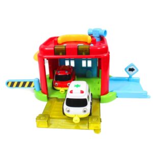 Auspint Children's Fire Rescue Center Toy Set - Includes Fire Truck, Ambulance and Station Scene Take-Around City Emergency Center Toy for Baby 18 Months + Party Birthday Gift