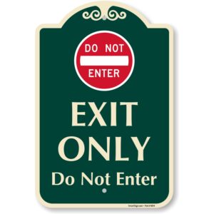 smartsign designer "exit only - do not enter" sign, 12" x 18", 120 mil aluminum composite (acm) with overcoat, engineer grade reflective, red & green, made in usa