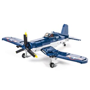 dahonpa f4u fighting military army airplane building bricks set with 1 figure, 550 pieces air-force build blocks toy, gift for kid and adult.