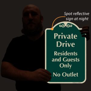 SmartSign Designer "Private Drive - Residents And Guests Only, No Outlet" Sign, 12" x 18", 120 mil Aluminum Composite (ACM) with Overcoat, Engineer Grade Reflective, Green, Made in USA