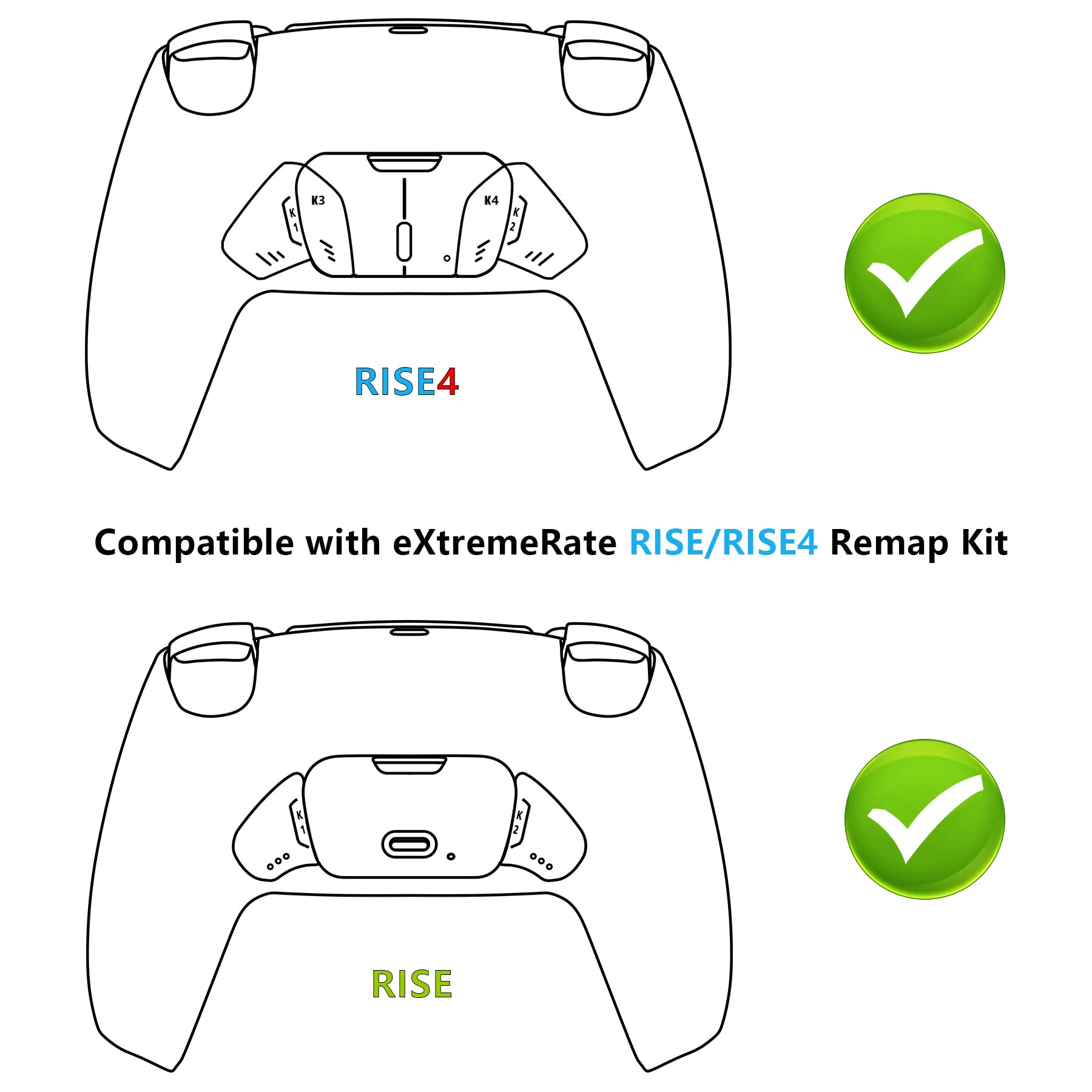 Turn Rise & RISE4 to RISE4 RMB Kit – Black Real Metal Buttons (RMB) Version K1 K2 K3 K4 Back Buttons Housing & Remap PCB Board for PS5 Controller eXtremeRate Rise & RISE4 Remap kit