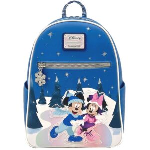 loungefly mickey & minnie mouse winter skating scene double strap shoulder bag