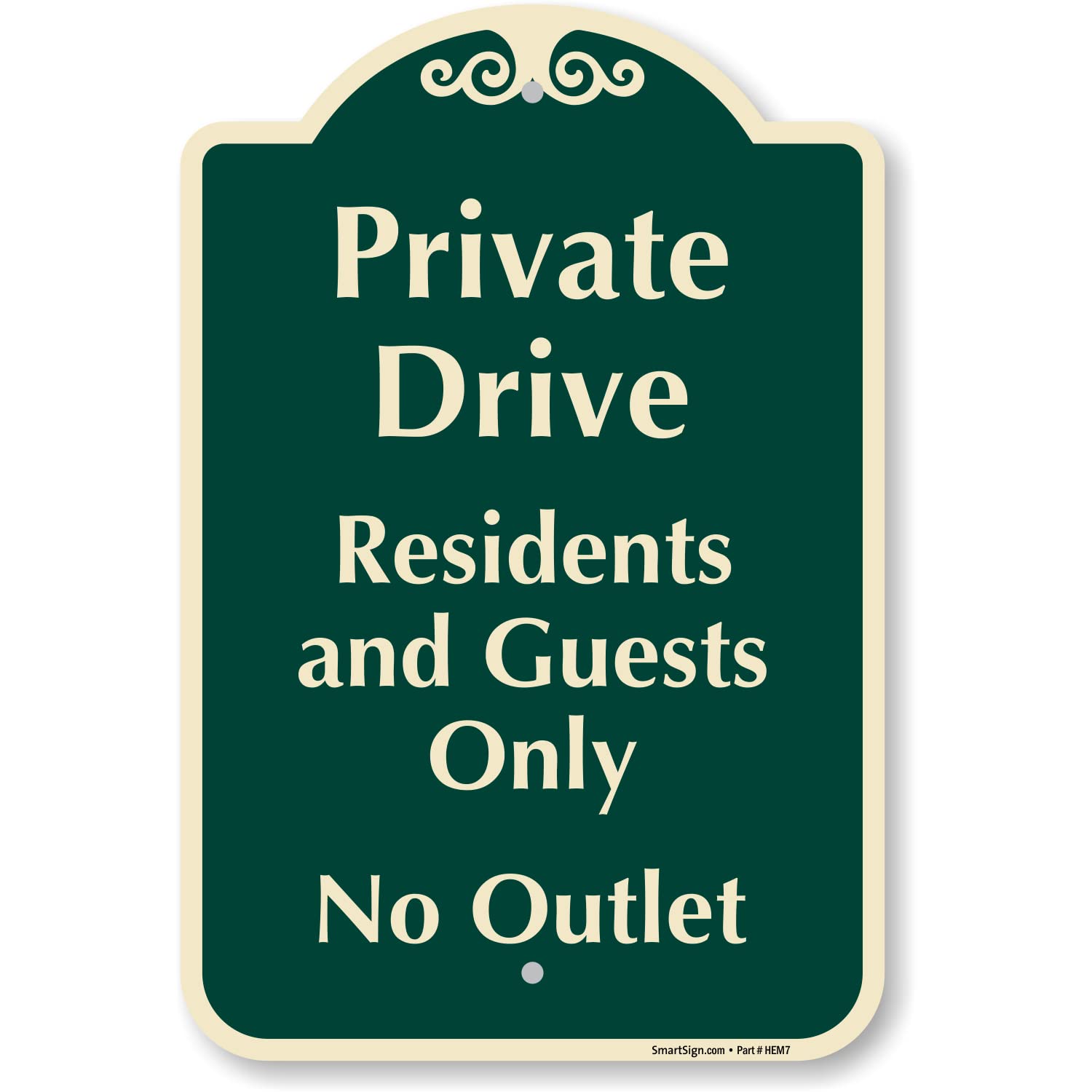 SmartSign Designer "Private Drive - Residents And Guests Only, No Outlet" Sign, 12" x 18", 120 mil Aluminum Composite (ACM) with Overcoat, Engineer Grade Reflective, Green, Made in USA