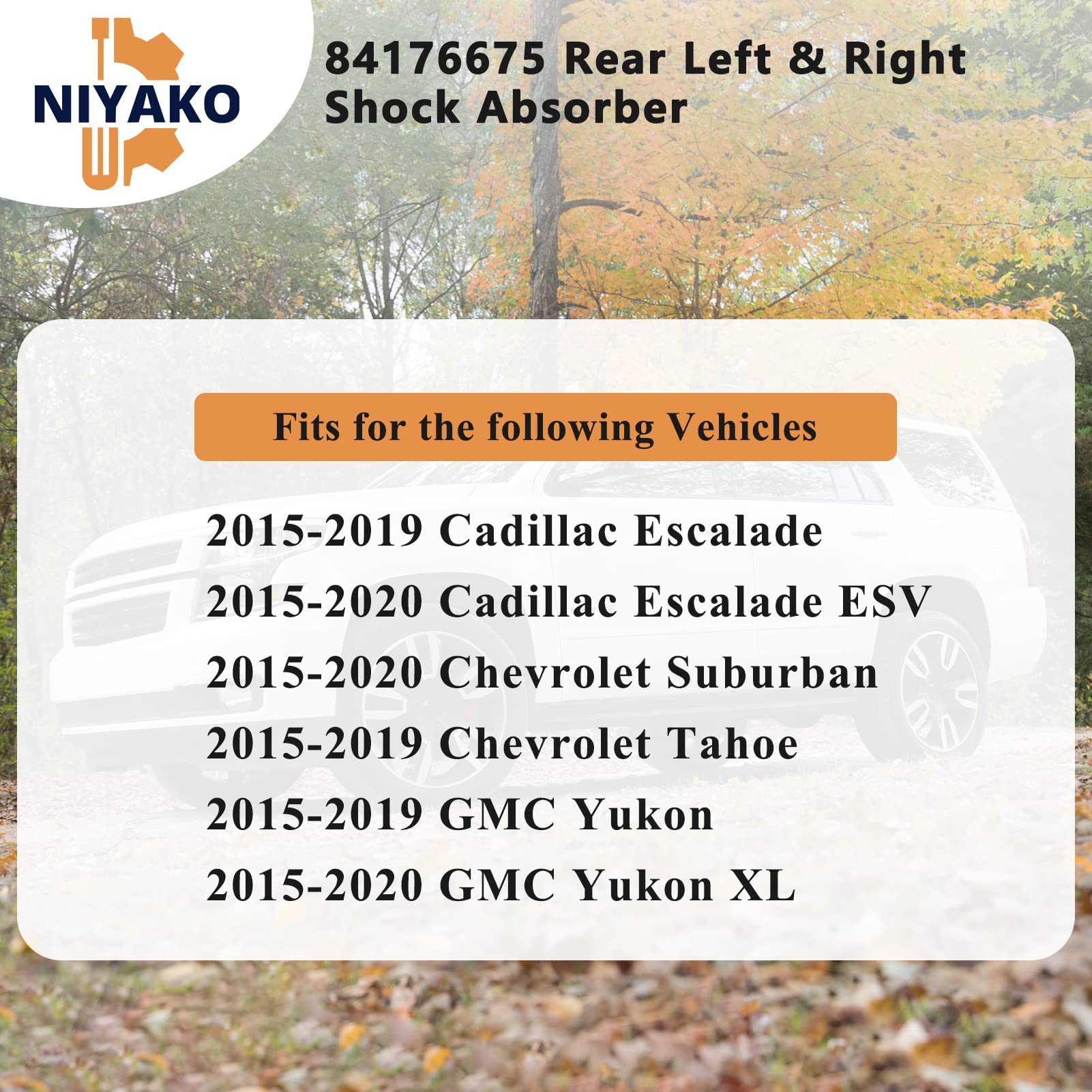 Niyako Rear Air Shock Absorbers Replacement# 𝟓𝟖𝟎-𝟏𝟏𝟎𝟔 𝟖𝟒𝟏𝟕𝟔𝟔𝟕𝟓 𝟐𝟑𝟏𝟓𝟏𝟏𝟐𝟐 𝟐𝟑𝟐𝟔𝟕𝟎𝟎𝟕 𝟐𝟑𝟐𝟗𝟎𝟔𝟔𝟏 Fit 2015-2021 Chevy Tahoe Suburban Cadillac Escalade ESV GMC Yukon XL