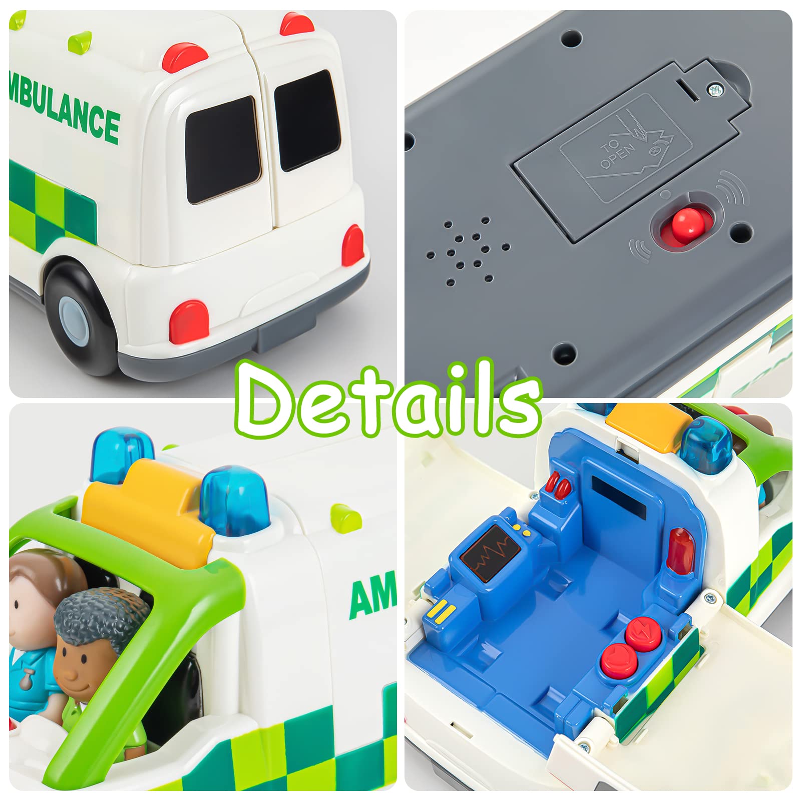 Auspint Ambulance Toys Friction Powered Vehicle with Lights and Sounds,Rescue Role Play Set,Play and Learn Toddler Toys for 1 2 3Years Old Boys Kids Toy Truck Party Birthday Gift