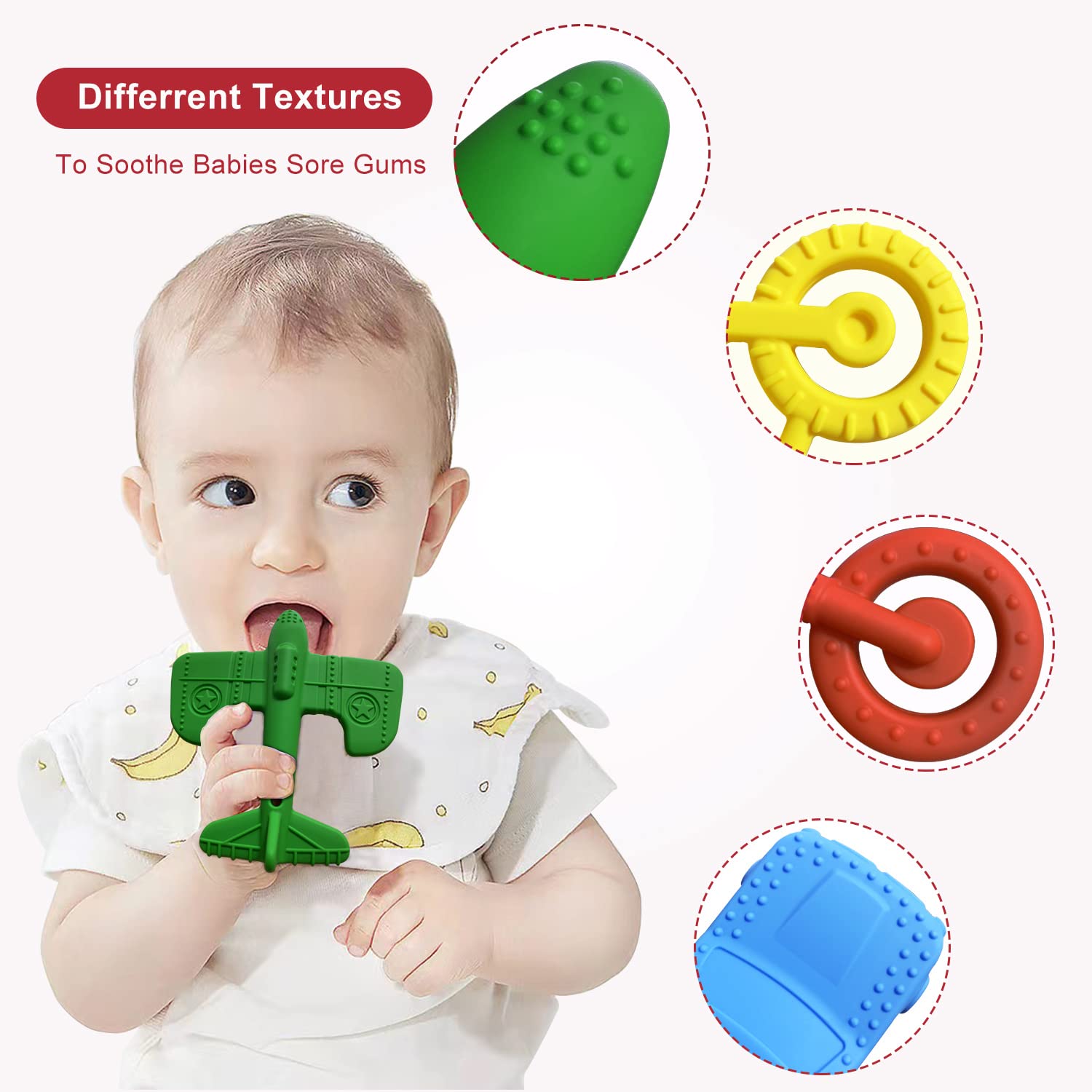 Teething Toys for Babies 6-12 Months 12-18 Months, Baby Teething Toys, Baby Chew Toys, BPA Free Teething Toys, Baby Teether, Transportation Tools Shape Teethers, Baby Toys for Boys Girls (6 Pack)