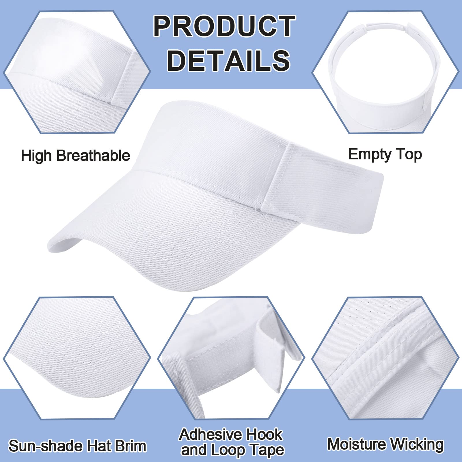 24 Pieces Visors Bulk for Women Men Adjustable Sun Visor Hats UV Protection Sport Visors(White)