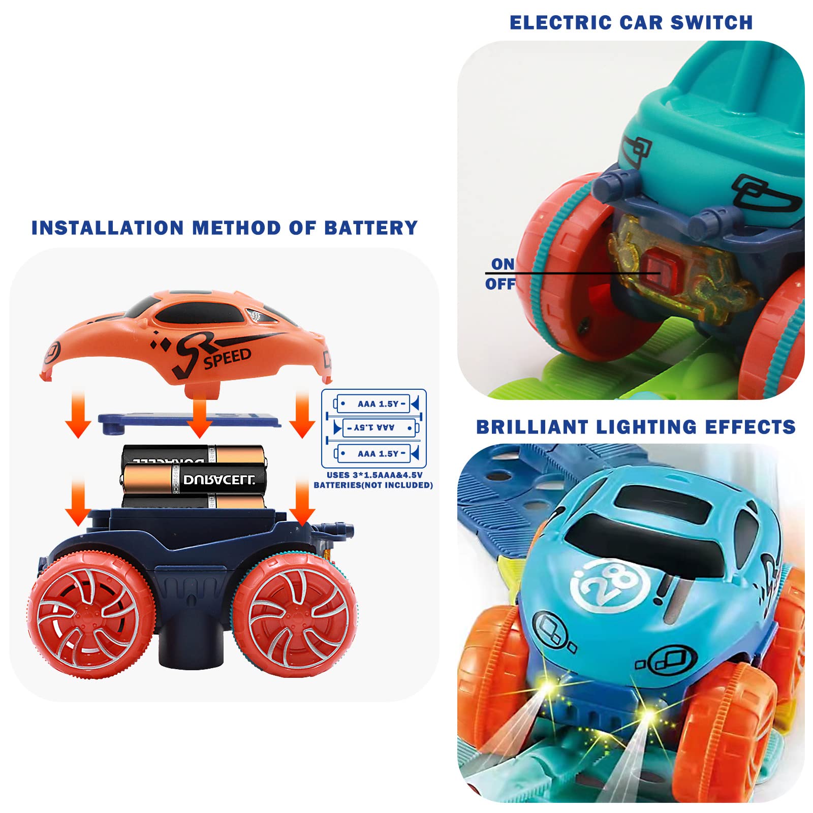 veook Toy car,Tracks Cars Replacement only, Race Car Track Accessories with LED Lights,Compatible with Most Magic Race Car Tracks for Kids Boys and Girls