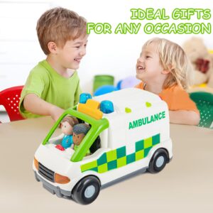 Auspint Ambulance Toys Friction Powered Vehicle with Lights and Sounds,Rescue Role Play Set,Play and Learn Toddler Toys for 1 2 3Years Old Boys Kids Toy Truck Party Birthday Gift