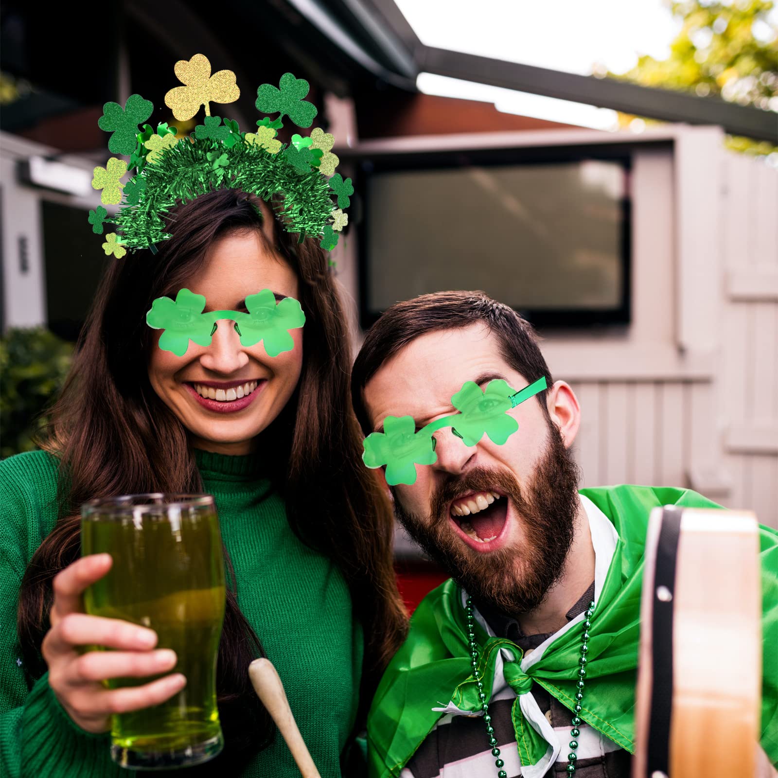 eyigylyo St. Patrick's Day Shamrock Headband with Shamrock Glasses Set, Irish Shamrock Hairband Green Leprechaun Costume Sunglasses for Women Girls St Patricks Day Costume Accessories