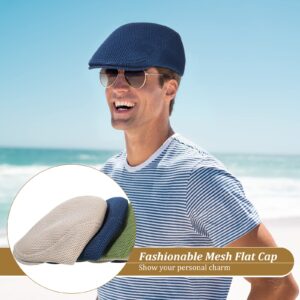 12 Pieces Mesh Newsboy Hat for Men Flat Cap Breathable Summer Beret Cap Cabbie for Golf Baseball Driving