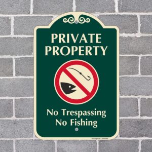 SmartSign Designer "Private Property - No Trespassing, Fishing" Sign, 12" x 18", 120 mil Aluminum Composite (ACM) with Overcoat, Red & Green, Made in USA