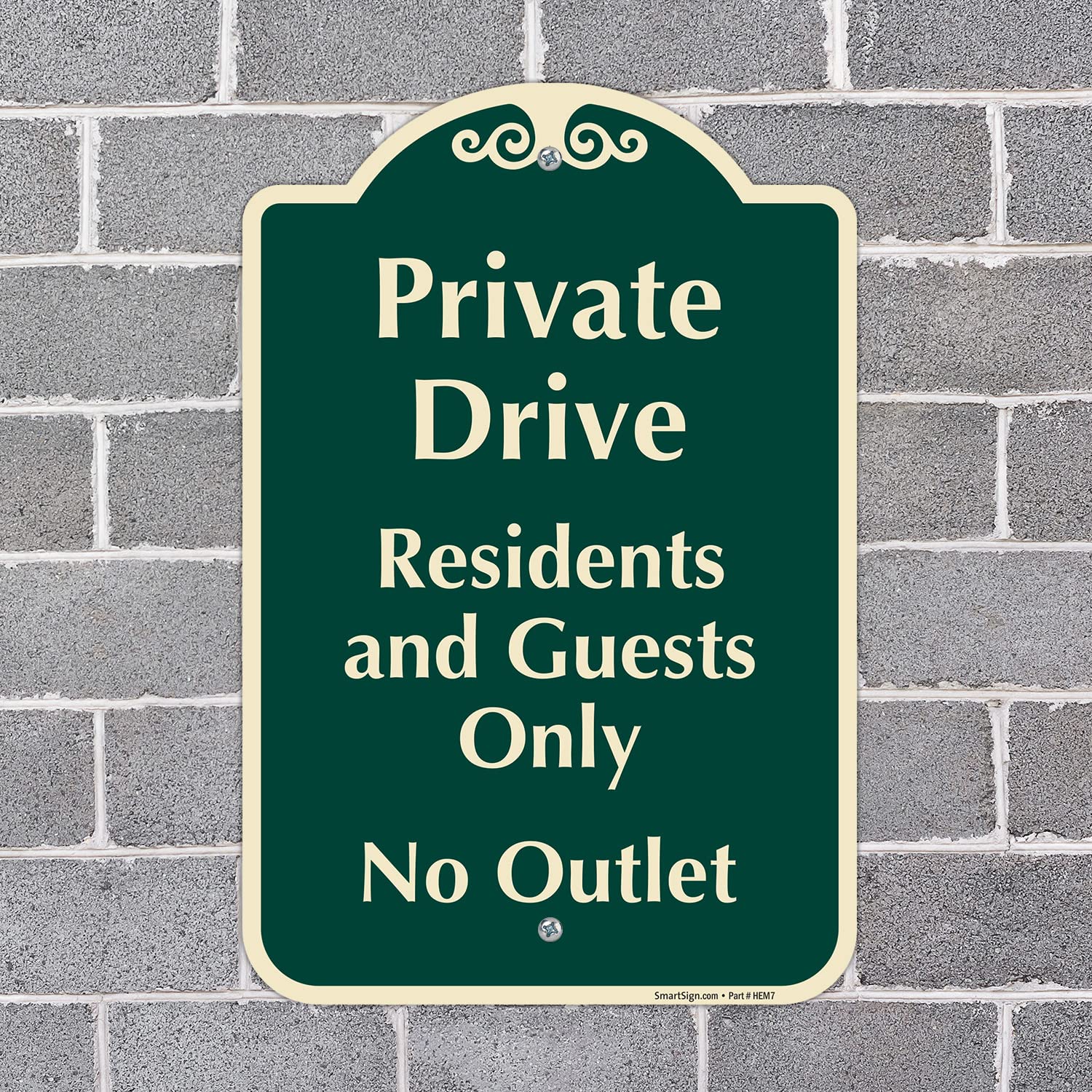 SmartSign Designer "Private Drive - Residents And Guests Only, No Outlet" Sign, 12" x 18", 120 mil Aluminum Composite (ACM) with Overcoat, Engineer Grade Reflective, Green, Made in USA