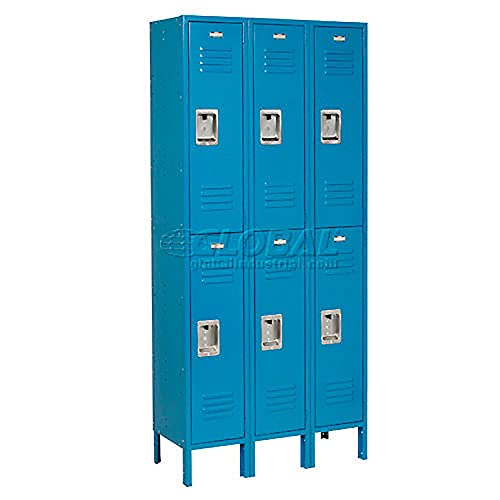 Global Industrial 2-Tier 6 Door Locker, 12"Wx12"Dx36"H, Blue, Assembled